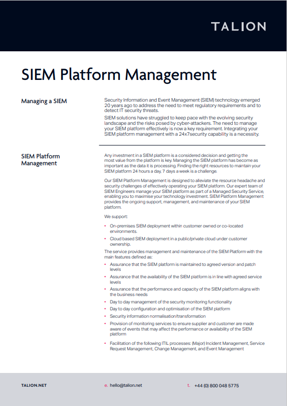 SIEM Platform Management Datasheet